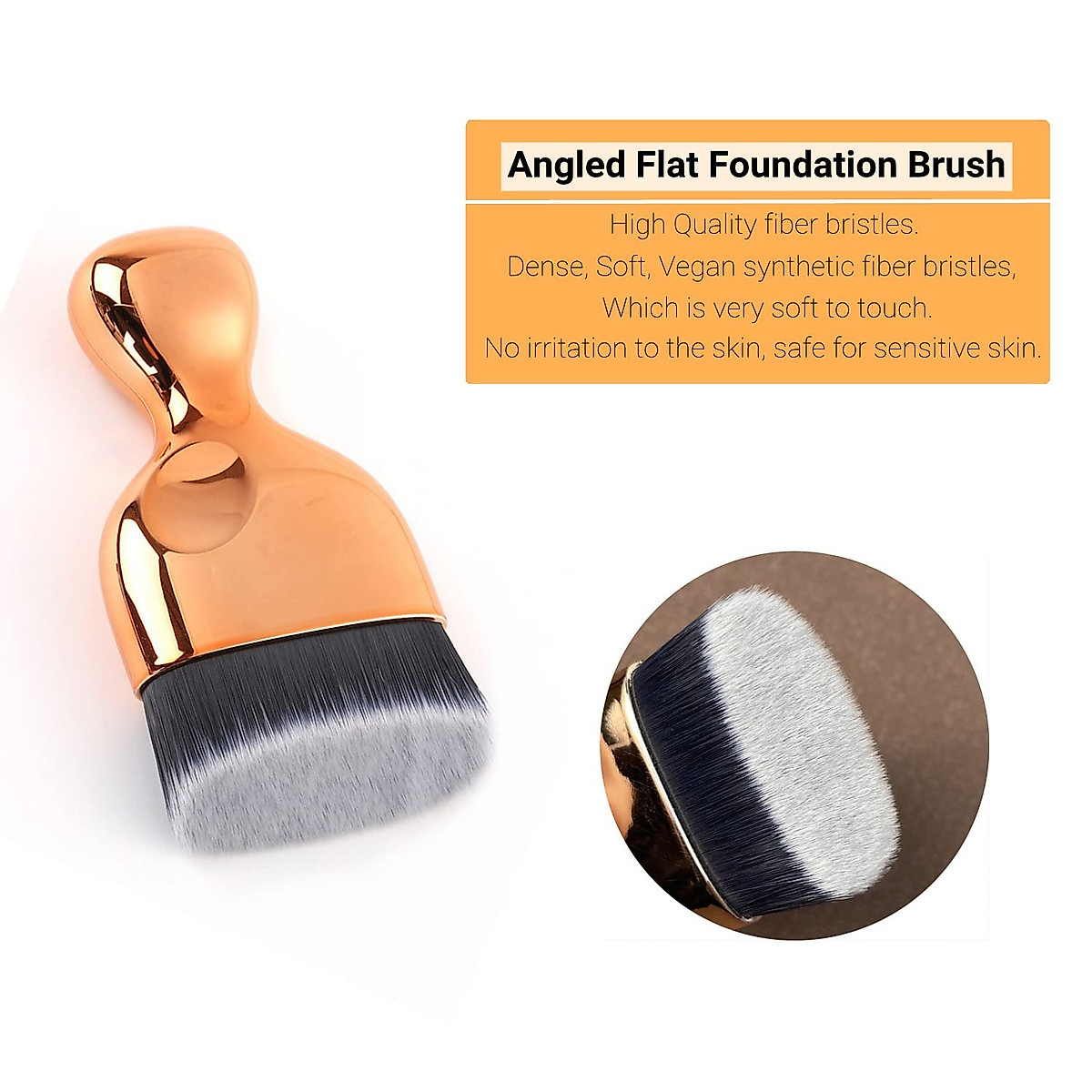 Angled Foundation Kabuki Brush High Density Face Body Kabuki Makeup Brush for Liquid Foundation Powder Cream Contour Buffing Stippling Blending (Gold)