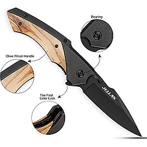 Pocket Folding Knife Bearing Knives with Safety Liner Lock for Men with Olive Wood Handle for Camping Hunting Survival Indoor and Outdoor Activities, Best Unique Gifts for Men and Woman, KN02-SD