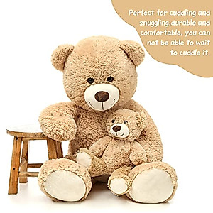 MorisMos Giant Teddy Bear Mommy and Baby Bear Soft Plush Bear Stuffed Animal for Teddy Bear Baby Shower, Tan, 39 Inches