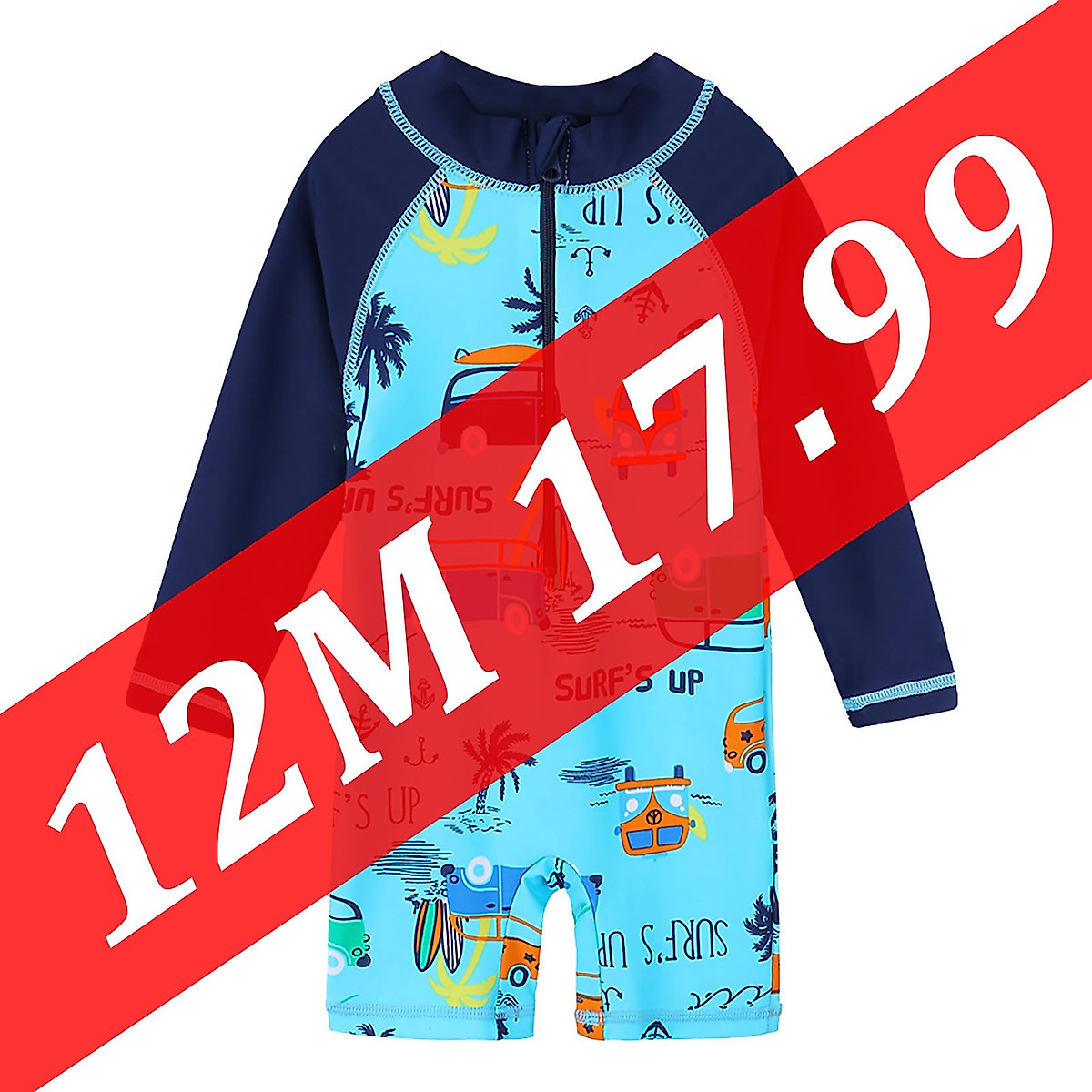 HUAANIUE Baby/Toddler Boy One-Piece Swimsuit UPF 50+ Long Sleeve Swimwear