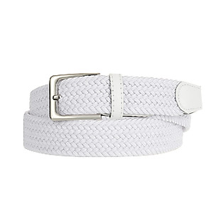 BSLLNEK Elastic Braided Belt, 1 3/8", Woven Stretch Belt for Golf Casual Jeans Shorts Pants (White, Medium (33-36" Waist))