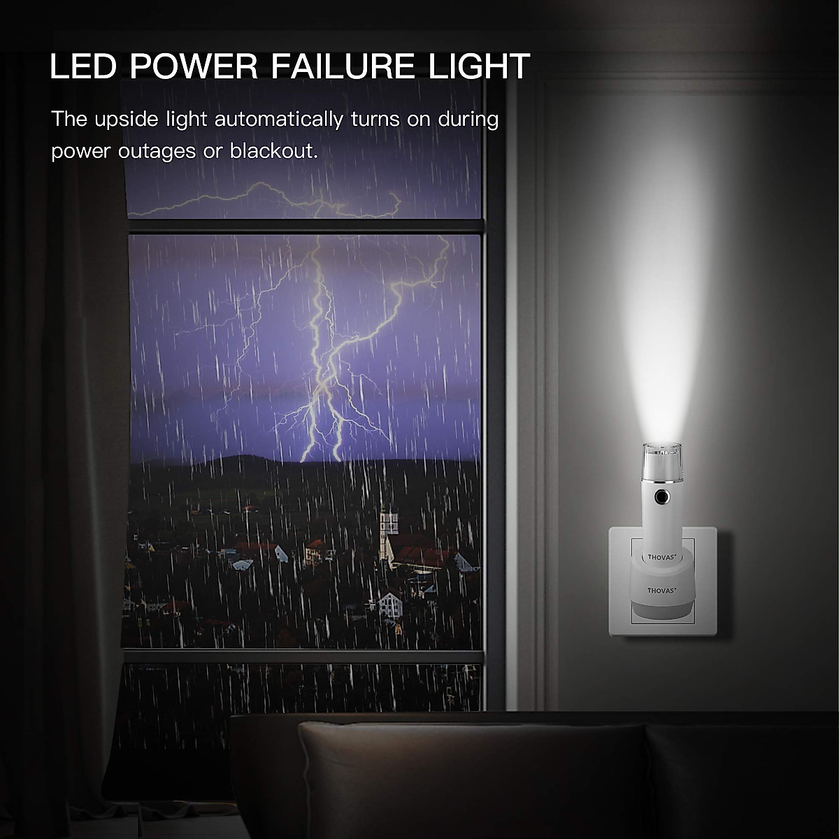 THOVAS Emergency FlashLight, Multi-Function LED Power Failure Light, Handheld Light, Rechargeable Flashlight, Plug-in Night light, 3-in-1 Power Failure Flashlights, Lighting Sensor Night Light, 3 Pack