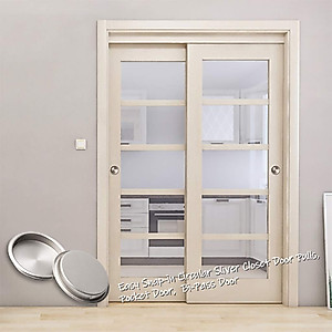 4PCS Closet Door Finger Pull - Satin Nickel, 2-1/8' Easy Snap-in Circular Sliver Pulls, No Nails Needed, Perfect for Cabinet, Pocket, Sliding, Bi-Pass Door
