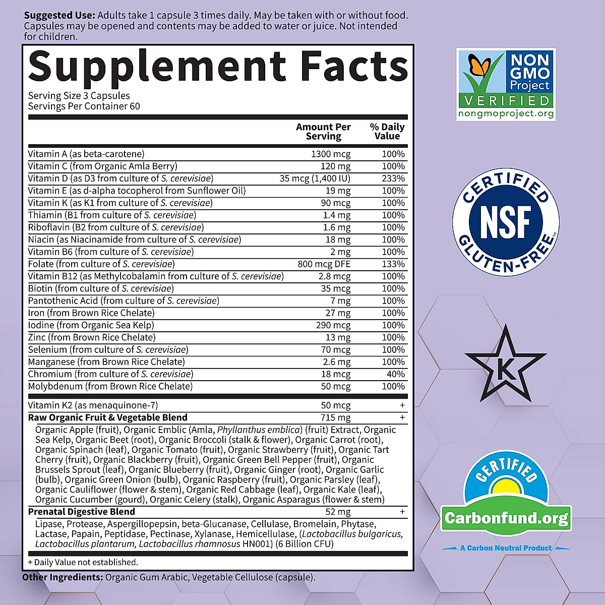 Prenatal Multivitamin for Women from Whole Foods with Biotin, Iron & Folate not Folic Acid, Probiotics for Immune Support - Vitamin Code Raw by Garden of Life - Pregnancy Must Haves - 180 capsules