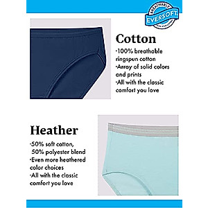 Fruit of the Loom Women's Eversoft Underwear, Tag Free & Breathable, Available in Plus Size, Brief-Cotton-6 Pack-Black, 7
