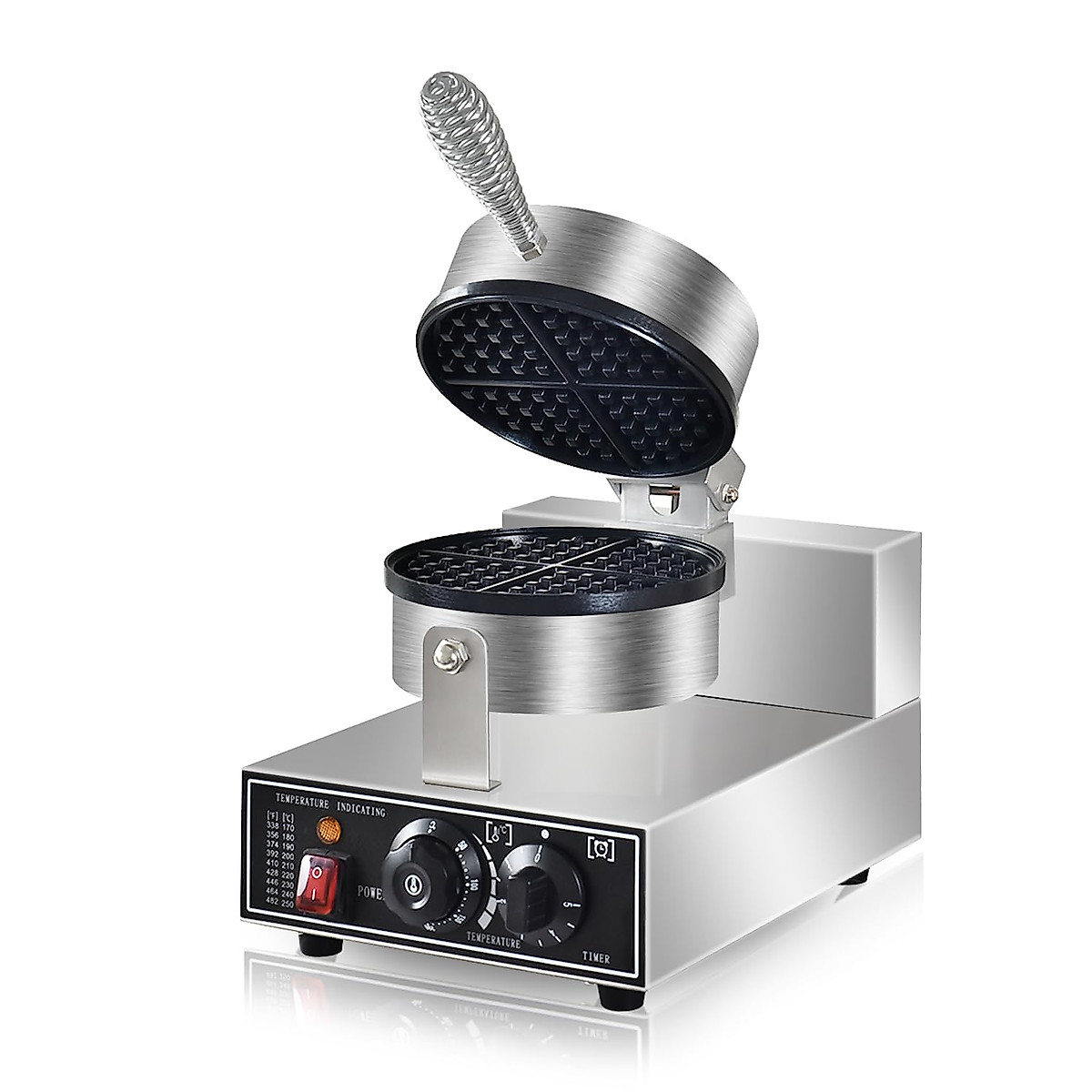 Commercial Waffle Maker, 1300w Round Waffle Baker Machine, Non-Stick Stainless Steel Belgian Waffle Iron with Temperature and Time Control, for Restaurant Bakery Snack Bar Family