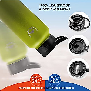 NATURE PIONEOR Insulated Water Bottles with Straw - 32oz Stainless Steel Vacuum Bottle with Holder/Carrier/Sleeve - Reusable 18/8 Food Grade Thermos Water Jug