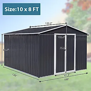 Zevemomo 10X8 FT Outdoor Storage Shed, All Weather Tool Shed with Metal Foundation & 2 Lockable Doors, Metal Sheds Outdoor Storage for Garden, Patio, Backyard, Lawn, Black