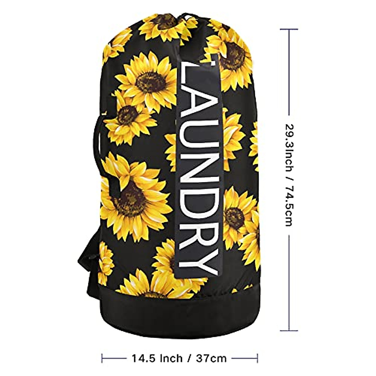 Black Sunflowers Laundry Bag Backpack Bags Mesh Wash Laundry Bags Dirty Clothes Organizer for College,Travel,Camp,Dorm Essentials