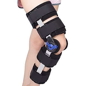 Hinged ROM Knee Brace Post Op Knee Support Adjustable Knee Immobilizer with Side Leg Stabilizers for Men and Women for Meniscus Tear, Arthritis, ACL, PCL, Osteoarthritis, Orthopedic Rehab (Black)