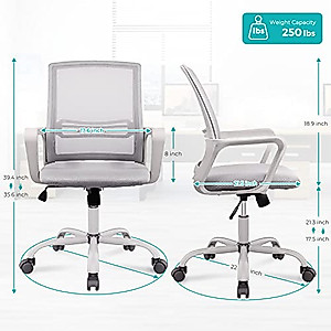 Office Chair, Desk Chair Ergonomic Mesh Office Chair Mesh Grey Computer Chair, Home Office Desk Chairs with Wheels, Mid Back Office Desk Chair Rolling Swivel Task Chair with Lumbar Support Armrests