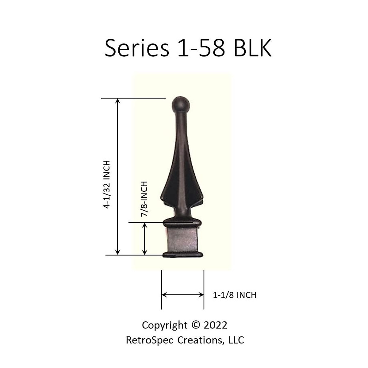 Retrospec Creations 50 Each for 5/8” Black Plastic Finial Tops for Iron Picket Fence 4-Sided Spire – #1-58