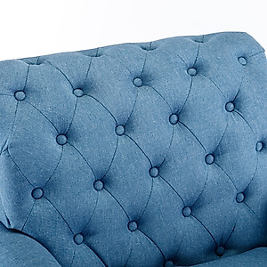 YISH W117081979 Modern Linen Accent Tufted Arm Chair with Thick Cushion and Wood Frame, Comfy Single Sofa with Armrest Backrest for Reading Bedroom Office Club, Blue