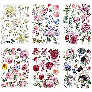 6 Sheets Spring Flowers Rub on Transfers Vintage Rose for Furniture Bird Flower Rub on Decals Wood Crafts DIY Arts Large Transfer 16 x 12 Inches(Flower Style)