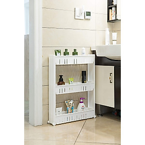 Basicwise Plastic Storage Cabinet Organizer 3 Shelf Cart, White