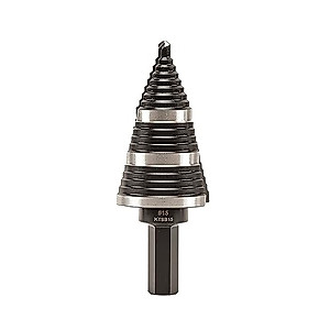 Klein Tools KTSB15 Step Drill Bit #15 Double Fluted 7/8 to 1-3/8-Inch with Easy-to-Read Step Markings and Targets, 3/8-Inch Hex Shank