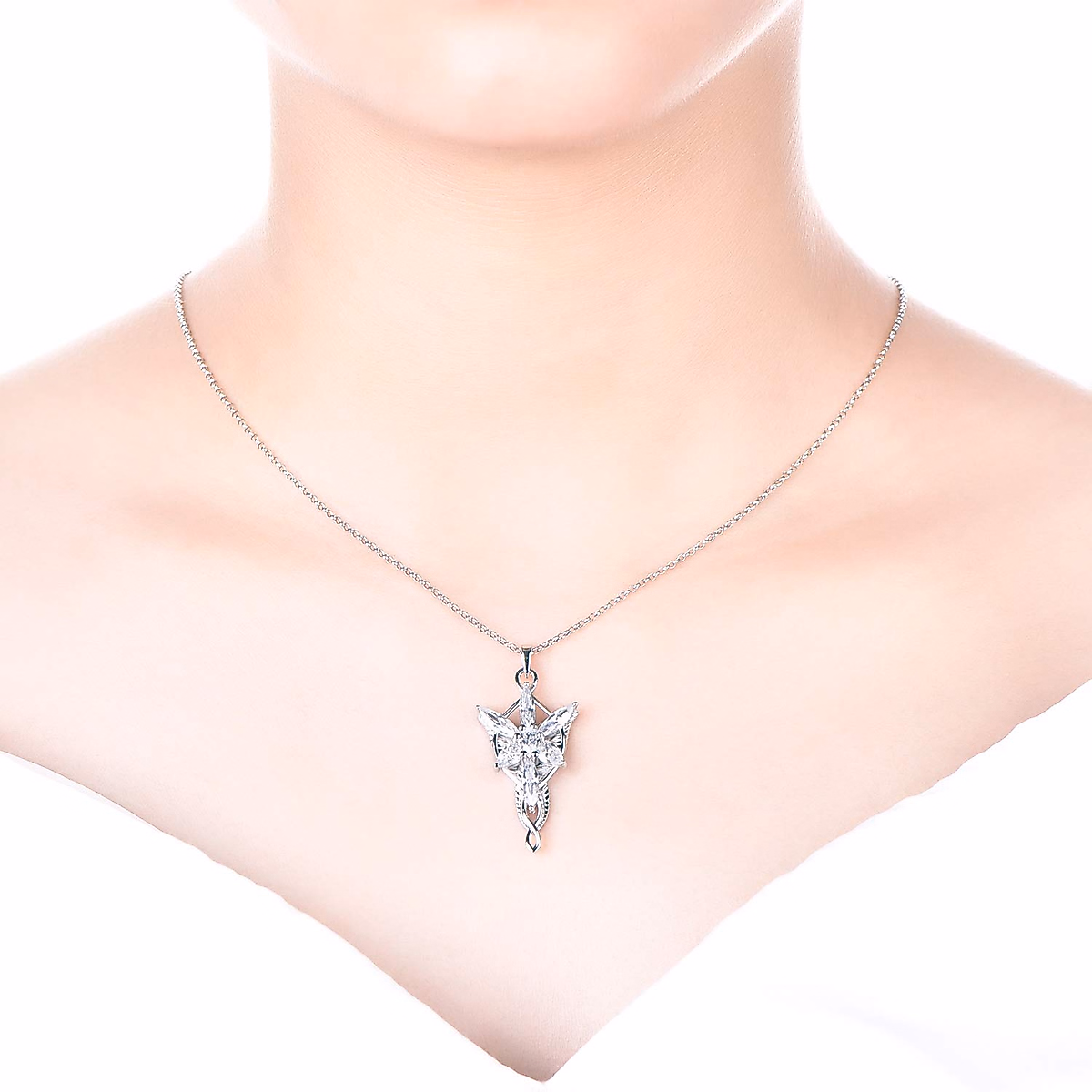 JO WISDOM Arwen Evenstar Necklace,925 Sterling Silver Lord of The Ring Hobbit Pendant Necklace with 5A Cubic Zirconia,Elvish Jewelry for Women