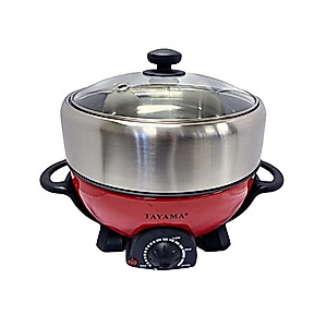 Tayama TRMC-40RS Shabu and Grill 3 Qt. Red Electric Multi-Cooker with Stainless Steel Pot