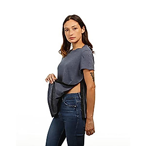 MAI Post Shoulder Surgery Shirts Premium | Easy Snaps on Shirt Sides and Full Arm Opening | Women Short Sleeve Shirt | Chemo Clothing | Soft Fabric | Dialysis Clothing Heather Blue | Adaptive Clothing