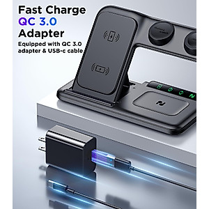 Wireless Charger for iPhone and Samsung Multiple Devices, Portable Apple Charging Station for iPhone 15/14/13/12/11/Pro/Max/Plus, for Apple Watch Charger iWatch and Galaxy Watch, for AirPods 3/2/Pro