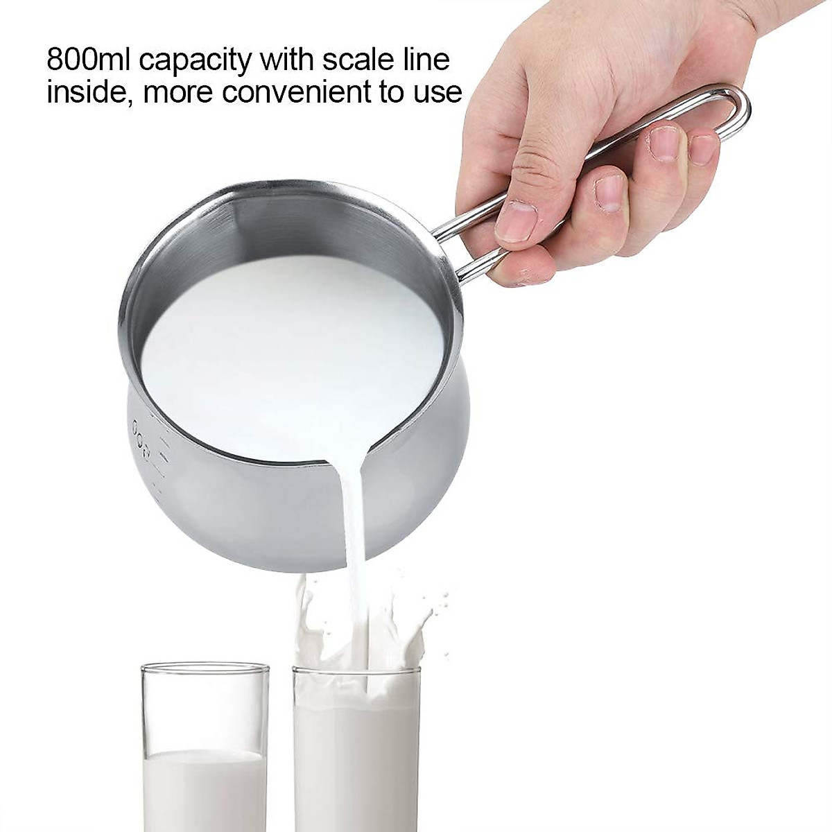 Tyenaza 0.8-Quart Milk Warmer Pot, Stainless Steel Mini Butter Coffee Warmer, Melting Pot Milk Saucepan with Dual Pour Spout