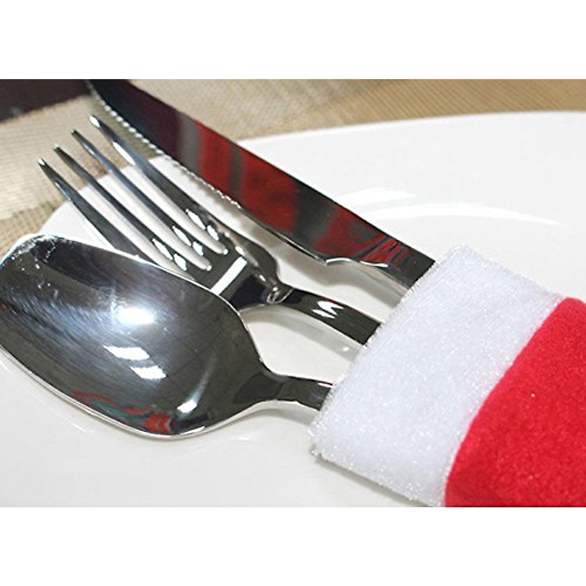 Weimay 10 Pcs Christmas Santa Hats Silverware Holders Tableware Holders Santa Claus Flatware Holder Christmas Socks Decorations Dinner Table Decorations Party Supplies