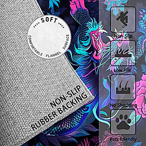 Yoozitrees 5x8 Rug, Japanese Dragon Rug, Chinese Dragon Floral Fantasy Rugs for Living Room Bedroom, Neon Tattoo Carpet, Washable & Non Slip Large Indoor Area Rug, Japanese Dragon Home Decor & Gifts