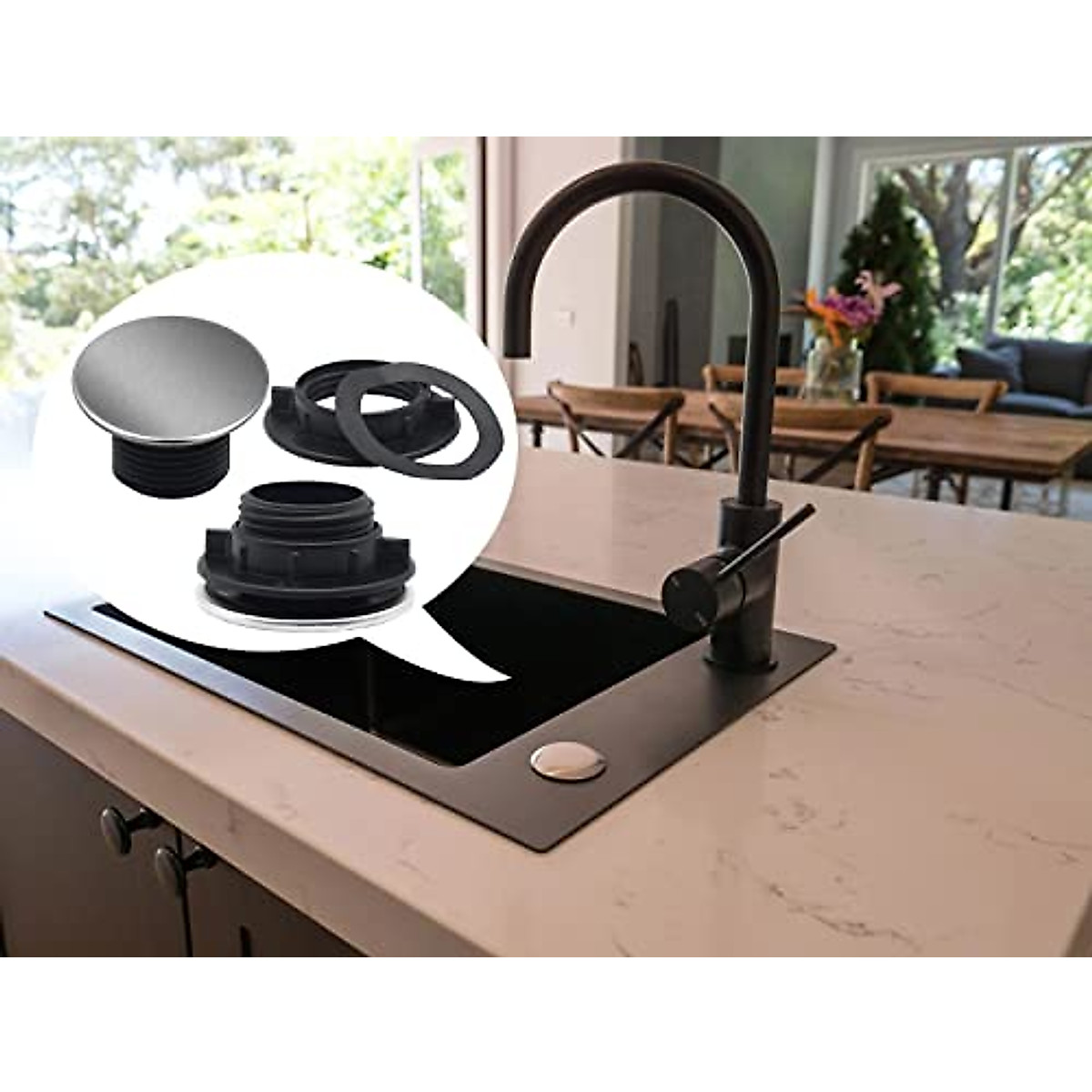 Kitchen Sink Hole Cover Black, Brushed Nickel Sink Caps for Top Holes Blanking Plug Stopper Basin Cover, Metal Stainless Steel Faucet/Countertop/Dispenser Hole Cover/Plug (3 Pack, 1.2 to 1.6 Inch)