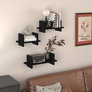 CRUGLA Black Floating Shelves Wall Mounted Set of 3, Hanging Storage Floating Book Shelf for Kitchen, Bedroom, Living Room, Study Room, Bathroom