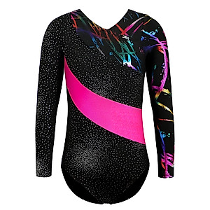 HOZIY Girls Gymnastics Leotards Size 6-7 With Sleeves Long Sleeve 7-8 Year Old Black Kids Little Girl Pink Unitard Tumbling Outfits Dance Clothes Clothing Bodysuits