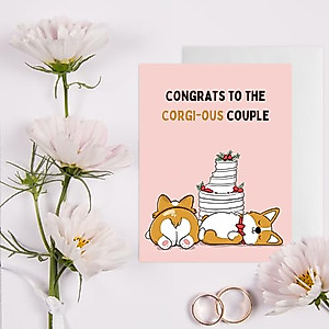 ALY LOU Funny Wedding Card, Engagement Bridesmaid Bachelorette Cards for Bride/Groom, Bridal Wedding Shower, For Him/Her, Couple, Congratulations Greeting Cards (Congrats To The Corgi-ous Couple)