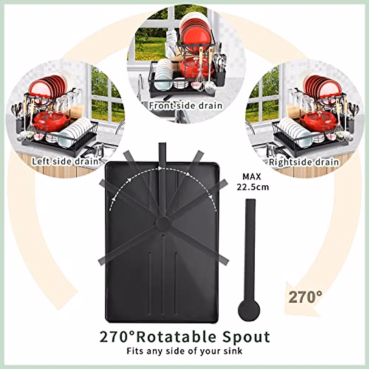 Dish Drying Rack - 2 Tier Dish Drying Rack with Drainboard Set, Large Dish Racks for Kitchen Counter, Dish Drainer Rack with Utensil Holder, Dish Strainers for Kitchen Counter, Black