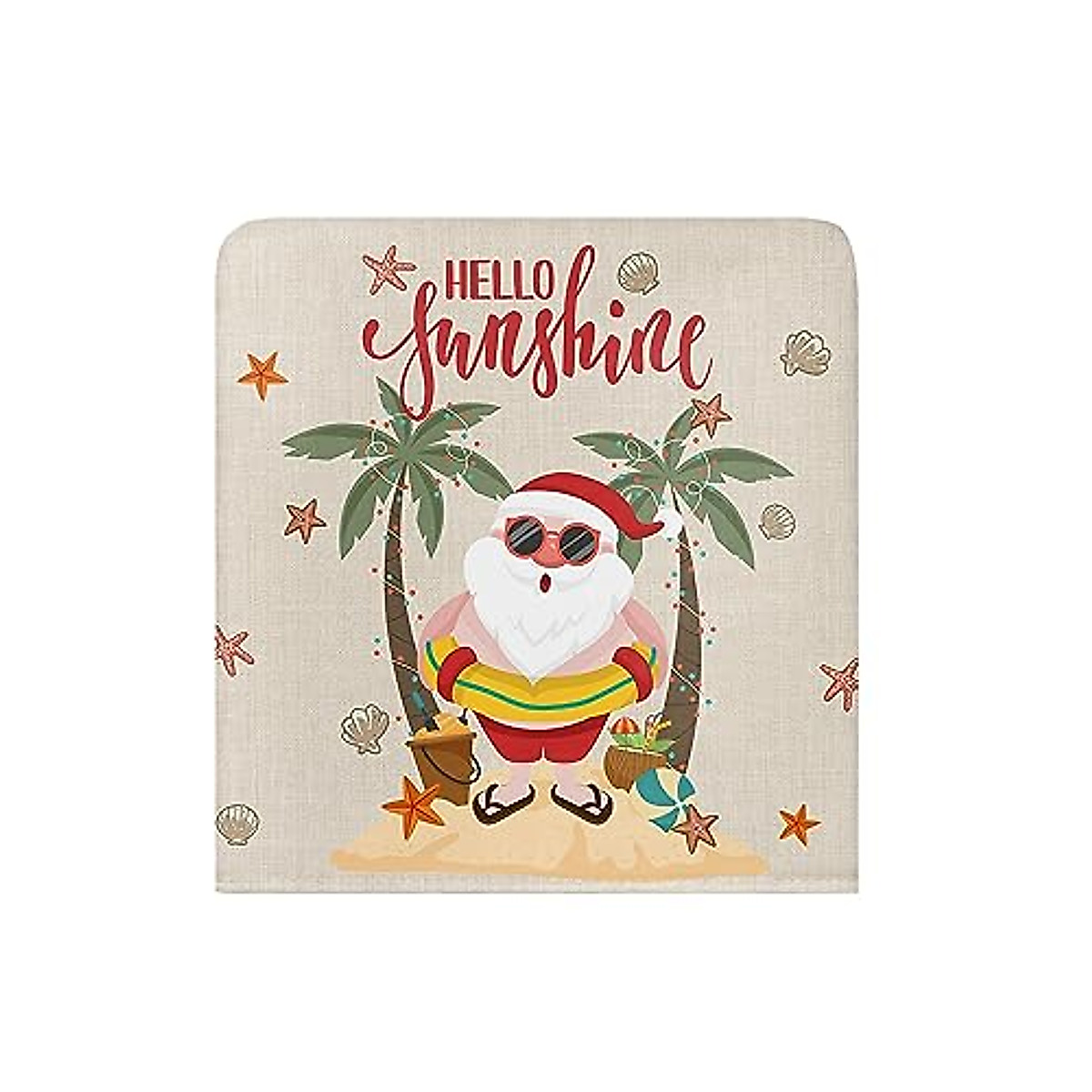 AMZRicher Christmas Chair Back Covers for Dining Chairs 4 Pack, Washable Removable Chair Slipcover Back Chair Protector for Wedding Party Baby Shower Coastal Santa Xmas Beach Starfish Shell