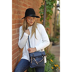 Sherpani Rebel, Cotton Canvas Crossbody Bag, Fashion Handbag, Vintage Tote Purse, Tote Bag, Stylish Purses, Daily Shoulder Bag, Fold-over Crossbody Purse for Women (Indigo)