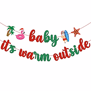 July Christmas Party Decorations, Baby Its Warm Outside Banner,Hawaii Mele Kalikimaka Christmas Decorations, Tropical Summer Christmas Banner Decorations