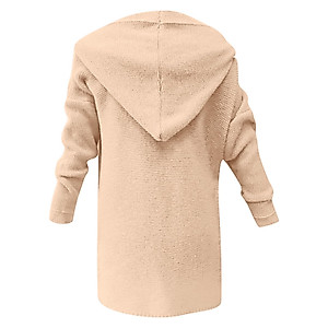 Jackets For Women 2023, Winter Fall Jacket Women&#039;S Hooded Knitted Cardigan Solid Color Long Sweater Coat Thickened Warm Plus Size Coats Cute Jackets Fur Hood Coat Jackets (XL, Beige)