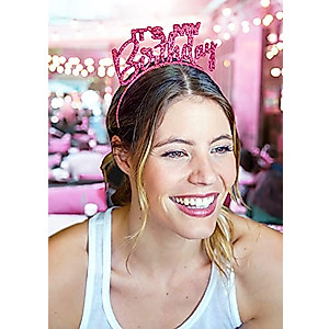 RhinestoneSash Birthday Headband for Women - Hot Pink Sparkle It's My Birthday Headband - Birthday Gifts for Women, Pink Birthday Tiara, Pink Birthday Party Supplies, Decorations (MyBday) Pnk