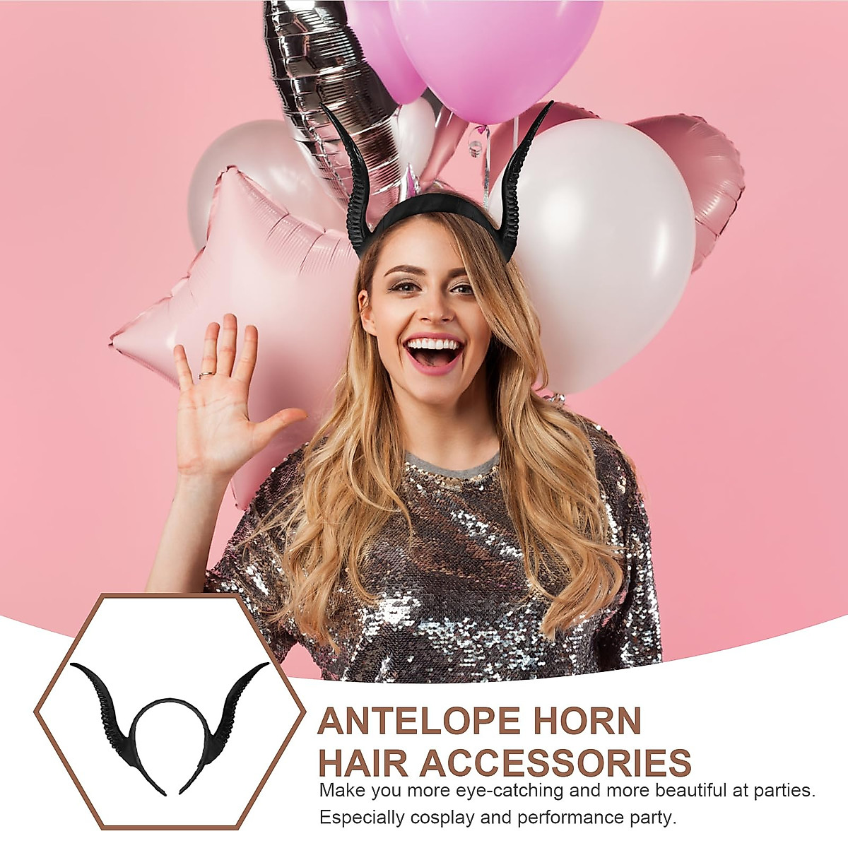 Devil Horns Headband Black Cosplay Horn Hair Hoop Gothic Antelope Horn Hairband for Halloween Dress Up Hair Accessories