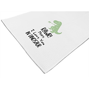 Voatok Funny Kitchen Towels, Dinosaur Bathroom Decor, Dinosaur Towel, Dinosaur Decor, Dinosaur Bathroom Accessories, RAWR Means I Love You in Dinosaur Dish Towels, Boy Gifts (Green)