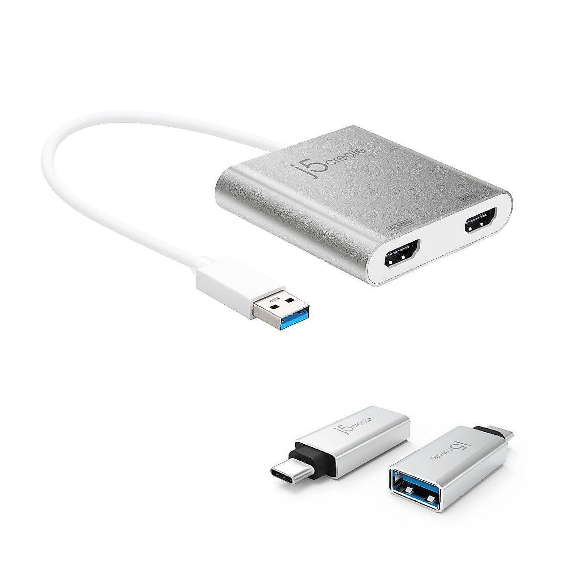 j5create USB Type A to Dual HDMI Adapter + USB C to USB Type-A Adapter (JUA365 + JUCX15X2)