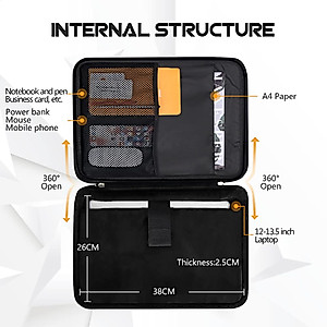 FYY 12-13.5" [Premium Leather] Laptop Sleeve Case Cover Bag for MacBook Pro/ MacBook Air/ iPad Pro 12.9 2018 2017 2016, Laptop Bag for 12"-13.5" Surface Lenovo Dell HP ASUS Acer Chromebook Black