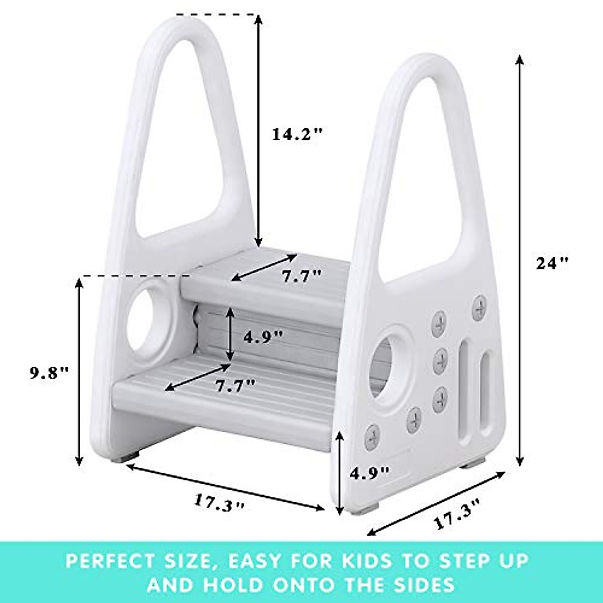 Toddler Step Stool with Handles, Two Step Stool for Toddler and Kids, Reaching Bathroom Sink, Toilet Potty Training (Gray)