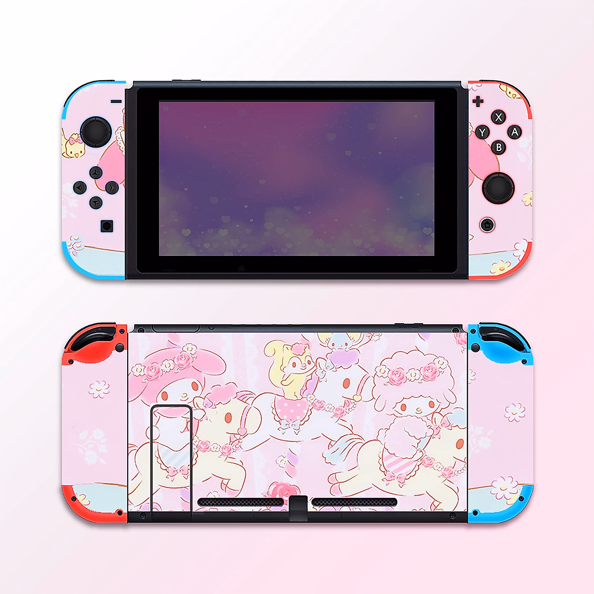 BelugaDesign Hello Melody Switch Skin | Cute Pastel Sticker Wrap Vinyl Decal | Bunny Animal Anime Kawaii Japanese Cartoon Game l Compatible with Nintendo Switch (Switch Standard, Pink)