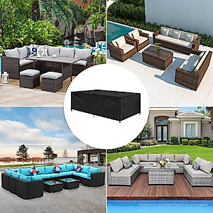 Patio Furniture Covers,Large Outdoor Furniture Cover,112x110x28in/285x280x70cm/LxWxH Outdoor Table and Chair Covers for Winter 420d Outdoor Lawn Patio Furniture Covers with Durable Hem Cord -Black