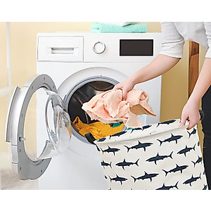 Sanjiaofen Kids Laundry Hamper,Canvas Shark Hamper Collapsible Boys Storage Baskets for Shark Room Decor,Nursery Hamper,Toy Organizer,(Shark)