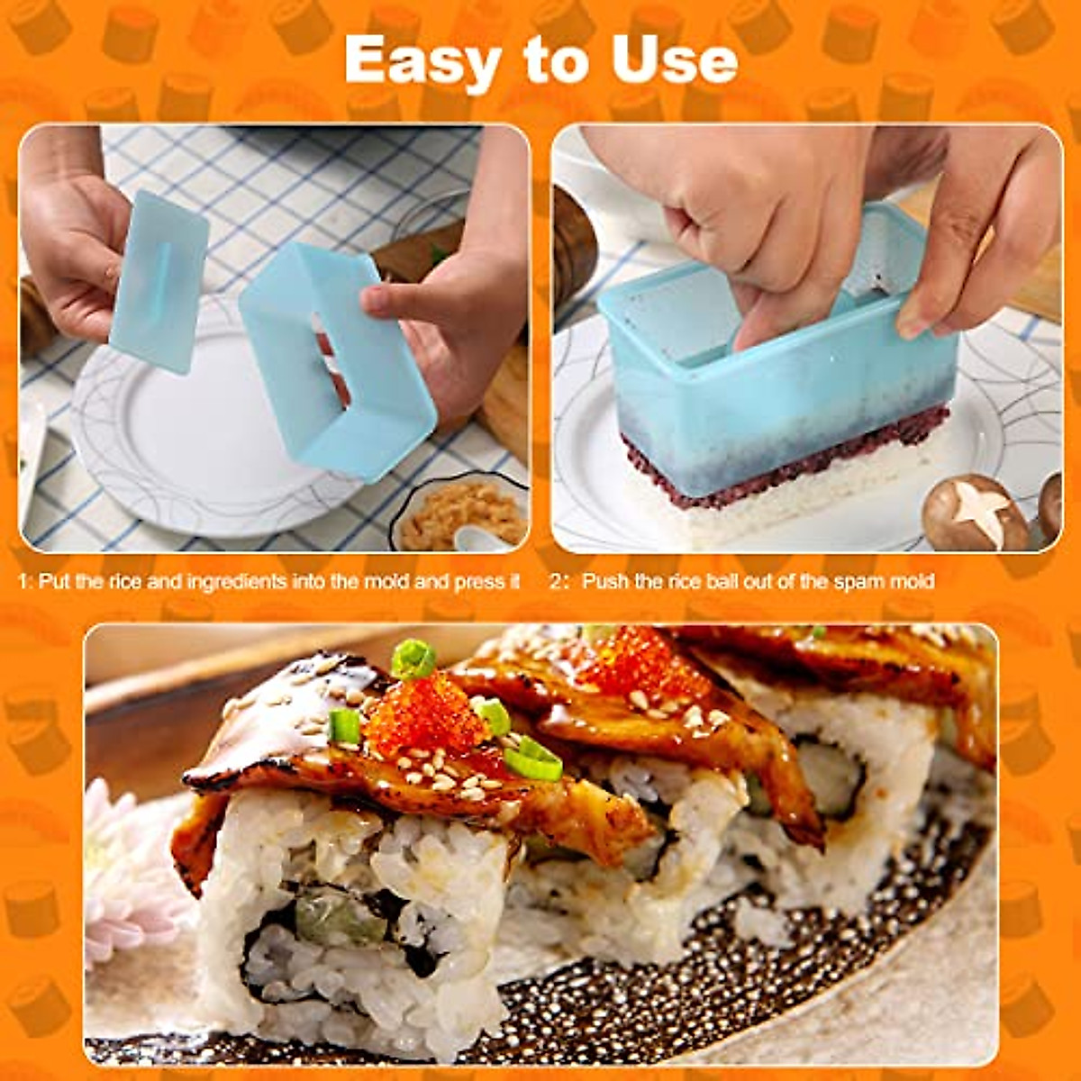 Dualshine Musubi Mold 5 Pcs Musubi Maker Kit Sushi Mold Making Kit Musubi Press(non Stick) Onigiri Rice Ball Mold Maker BPA Free Cheese Luncheon Bread Meat Butter Slicer for Kitchen Restaurant