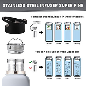 Lexlion Tea Infuser Bottle - Fruit Infuser Water Bottle 32 Oz, Triple Walled Insulated Stainless Steel Bottle, Thermal Leaf Infuser, Silicone Sleeve, 3 Lids Leakproof, Metal Mug Gallon
