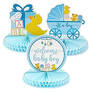 6 Pack Boy Baby Shower Table Decorations, Yellow Duck Honeycomb Centerpieces (8.25 x 7.5 in)