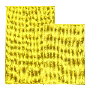 Bathroom Rugs and Mats Sets Yellow 2 Piece Non Slip Super Absorbent Water Bath Floor Rugs,Ultra Soft and Quick Dry Shower Chenille Mats for Bathroom Floor,Tub,Toilet,20x32+16x24 Inch