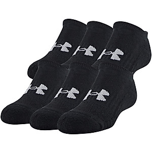 Under Armour Youth Training Cotton No Show Socks, Multipairs , Black (6-Pairs) , Small